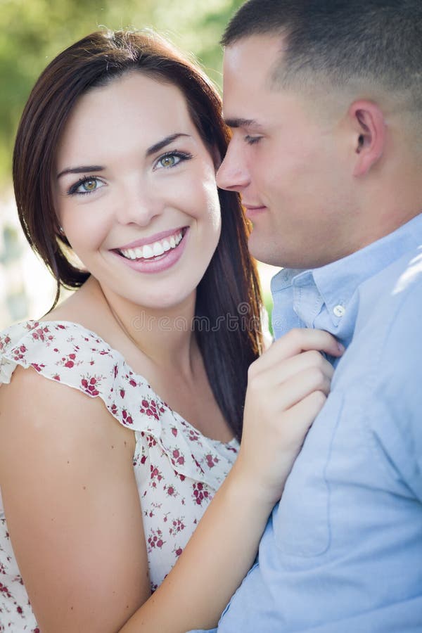 Romantic Mixed Race Couple Portrait in the Park Stock Photo - Image of ...