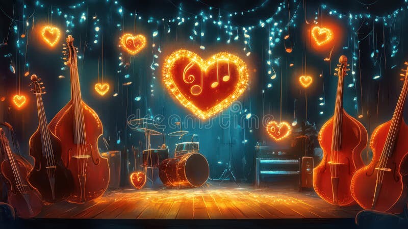 Romantic Musical Stage Setting with String Instruments Stock Photo ...