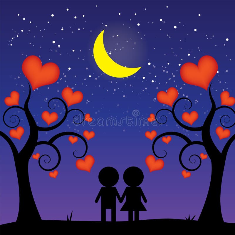 Romantic night landscape stock illustration. Illustration of romance ...