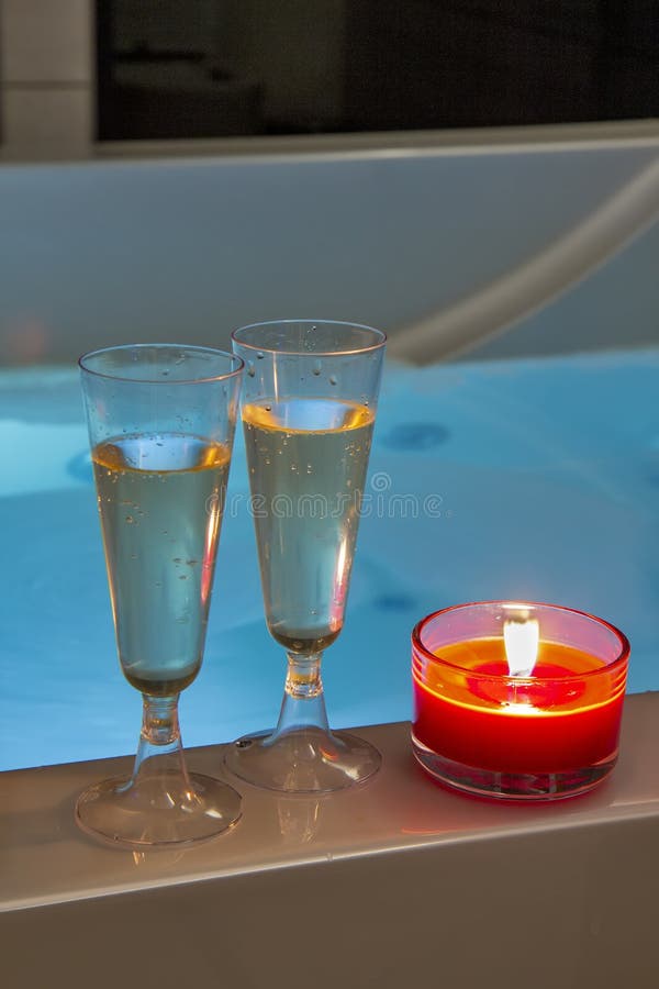 Romantic night in bath tub stock image. Image of indoors - 216026225