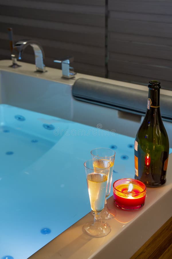 Romantic night in bath tub stock image. Image of bathing - 216026251