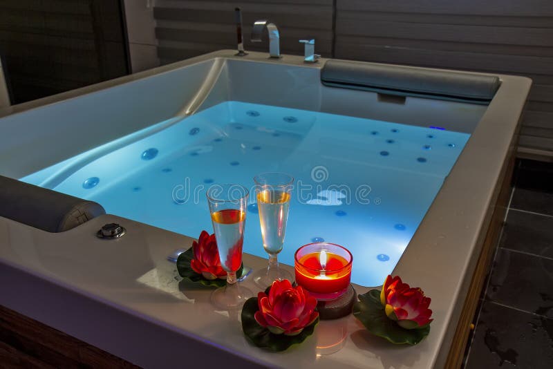 Romantic night in bath tub stock photo. Image of bubble - 216026304