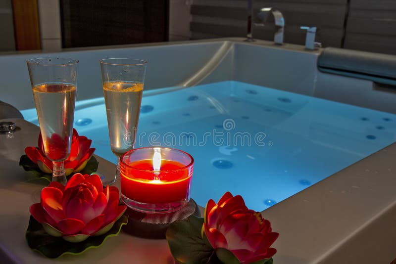 Romantic night in bath tub stock image. Image of bathroom - 216026385