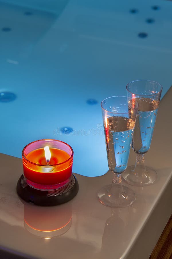 Romantic night in bath tub stock photo. Image of candle - 216026626