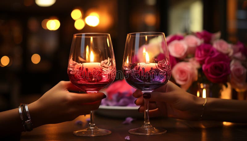Romantic Night, Couples Enjoy Wine, Candlelight, and Togetherness ...