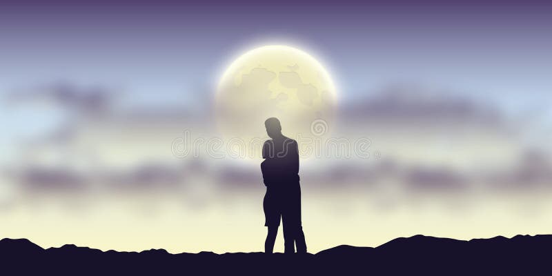 Romantic Night Loving Couple on Full Moon Sky Landscape Stock Vector ...