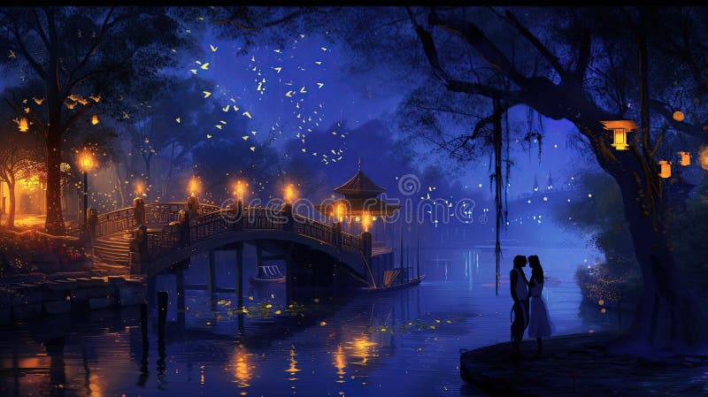 Romantic Night Scene with View. Generative Ai Stock Illustration ...
