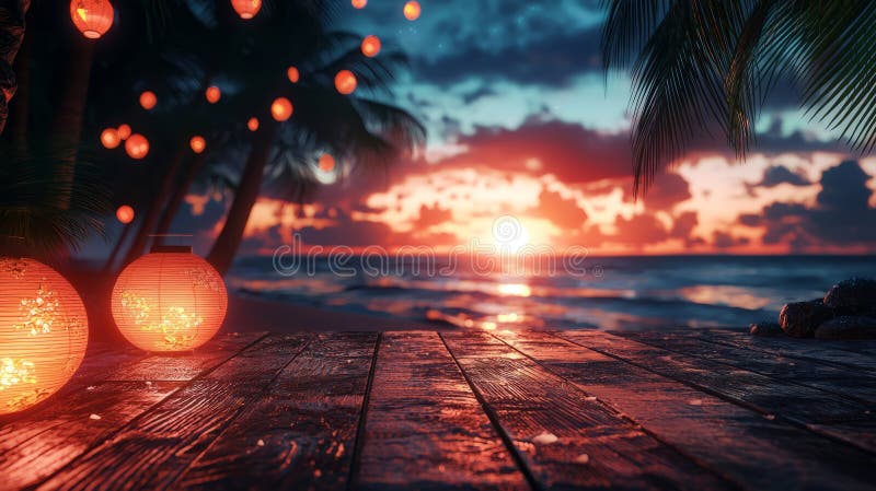 Romantic Night on a Tropical Beach with Lanterns Stock Image - Image of ...