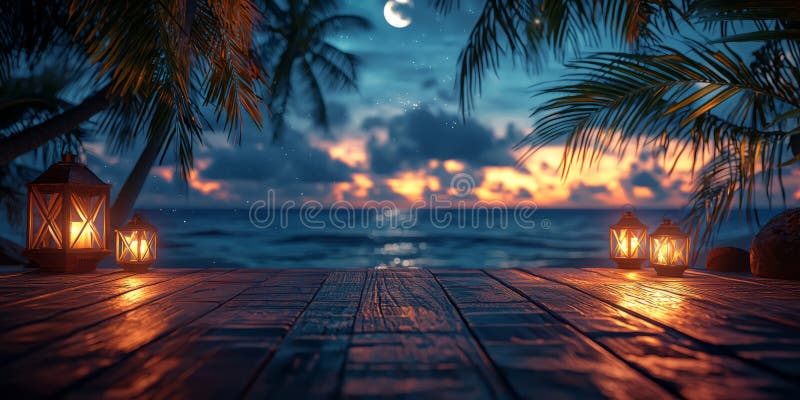 Romantic Night on a Tropical Beach with Lanterns Stock Photo - Image of ...