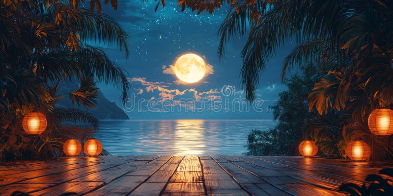 Romantic Night on a Tropical Beach with Lanterns Stock Photo - Image of ...