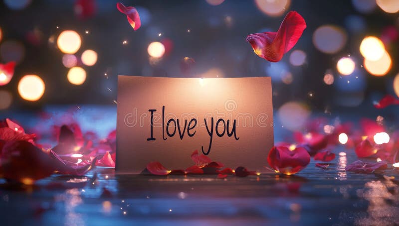 A Romantic Note with Rose Petals and Lights, Making it Perfect for ...
