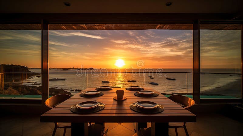 A Romantic Ocean View Dinner. Generative Ai Stock Illustration ...