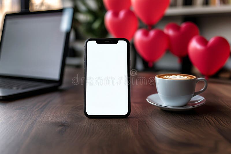 Romantic Office Desk Setup with Blank Smartphone Screen and Valentine S ...