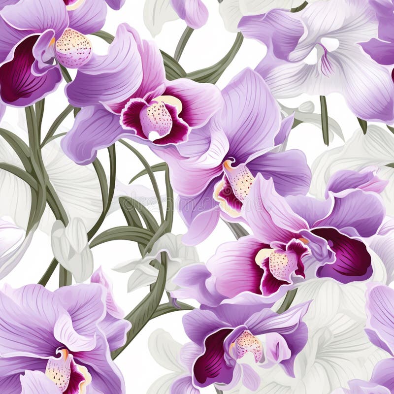 Romantic orchid pattern stock illustration. Illustration of flower ...