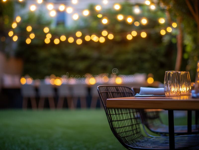 Beautiful Backyard Party String Lights Patio Setting Stock Photos ...