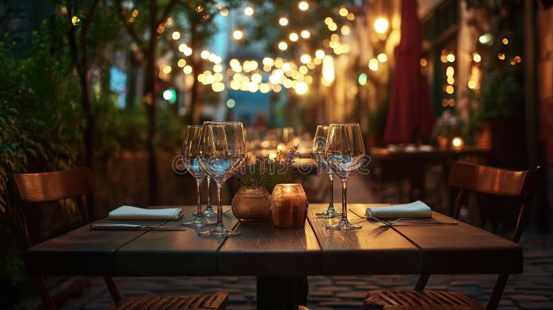 Romantic Outdoor Dinner Table Setting at Night Stock Image - Image of ...