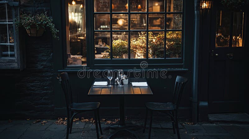 Romantic Outdoor Restaurant Table Setting at Night Stock Image - Image ...