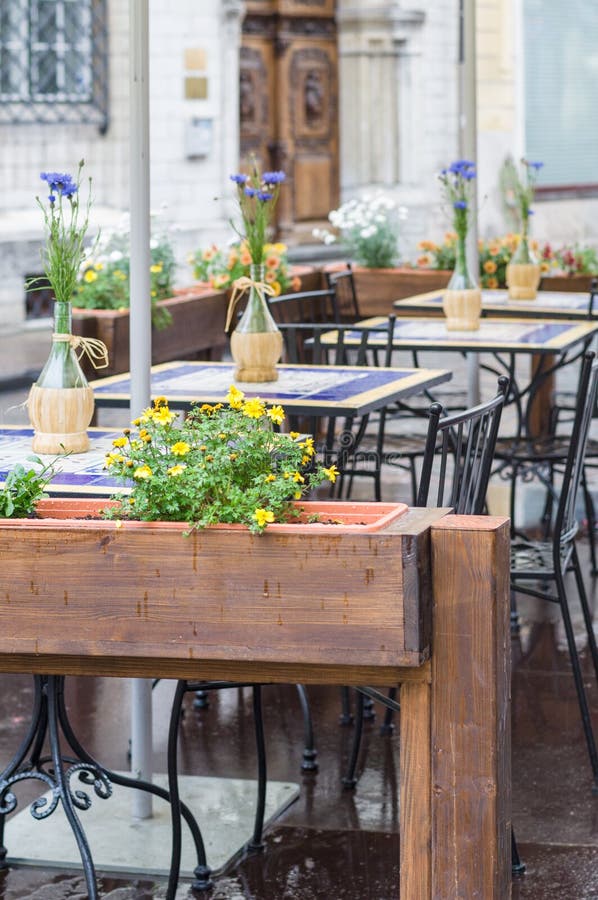 Romantic Outdoor Restaurant Terrace Stock Photo - Image of gastronomy ...