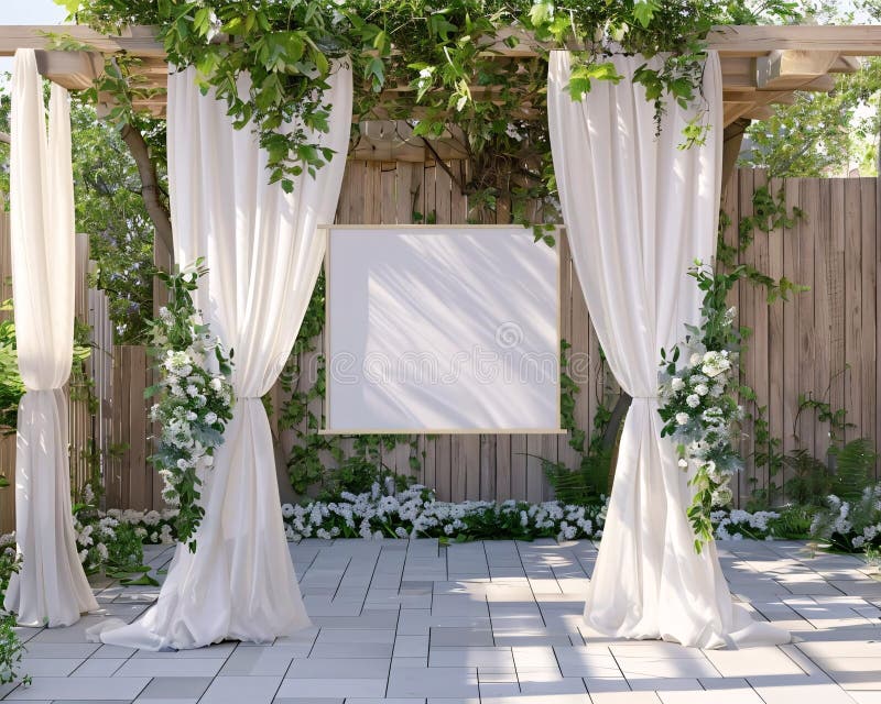 Romantic Outdoor Wedding Venue with Customizable White Frame Stock ...