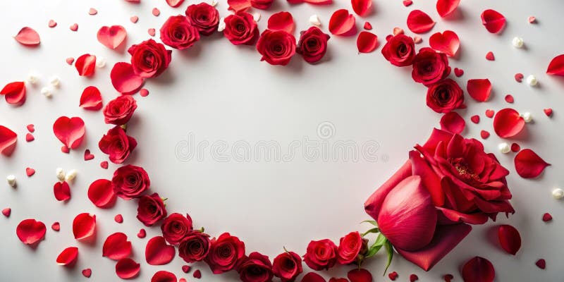 Romantic Oval Frame of Red Roses and Petals. Generative AI Stock ...