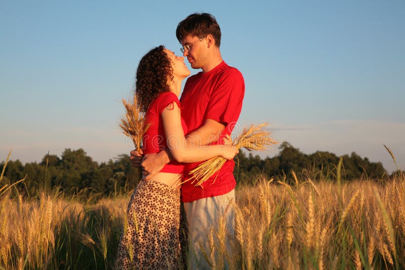 Romantic Pair Embraces On Wheaten Field Picture. Image: 6578994