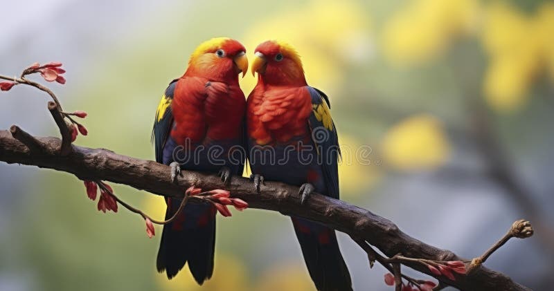 A Romantic Pair of Parrots Perched Together on a Twig Stock ...