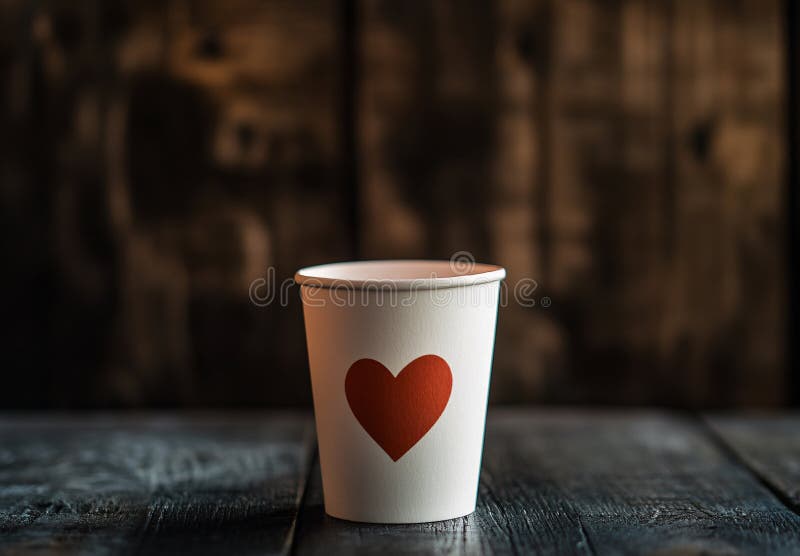 Romantic Paper Cup with Heart Design on Wooden Table High Quality Image ...