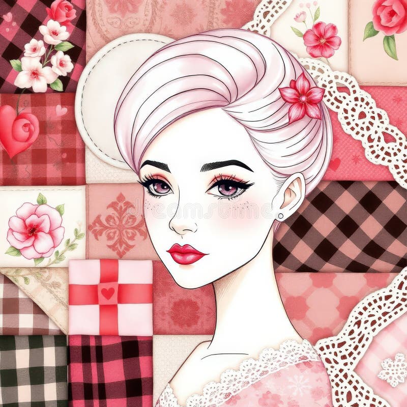 Romantic Patchwork Portrait Stock Illustration - Illustration of brand ...