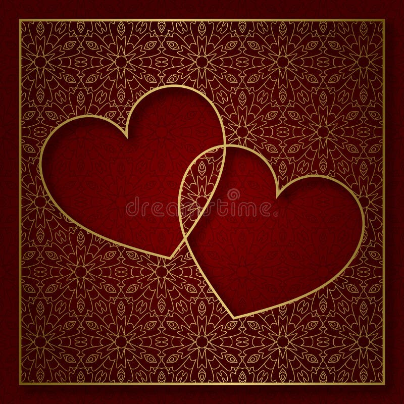 Romantic Patterned Background with Frame of Two Hearts Stock Vector ...