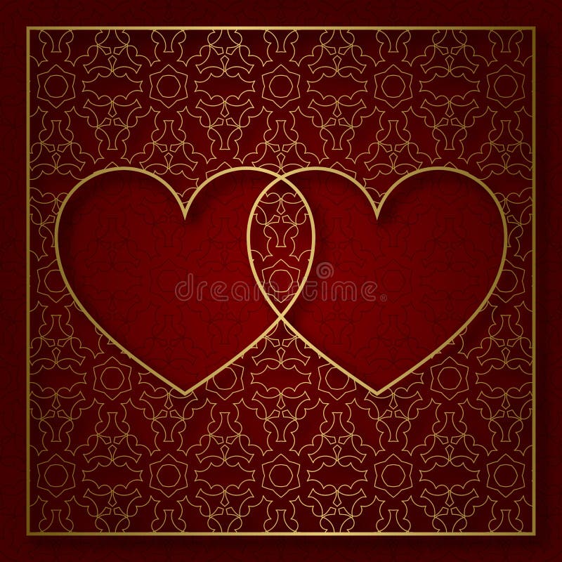 Romantic Patterned Background with Frame of Two Hearts Stock Vector ...