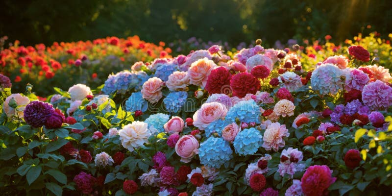 Romantic Peony and Hydrangea Garden Stock Illustration - Illustration ...