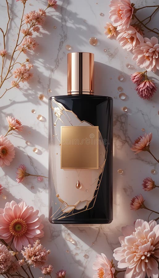 Romantic Perfume Bottle Mockup with Side Flower Arrangement Stock ...