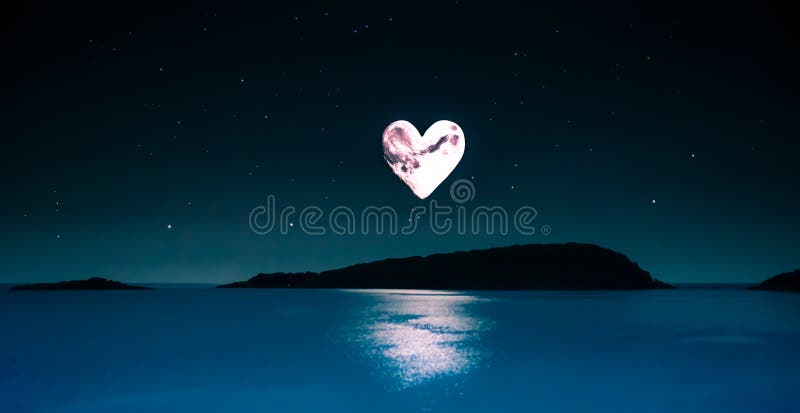 Romantic Picture of a Heart-shaped Moon Over a Calm Sea Stock Image ...