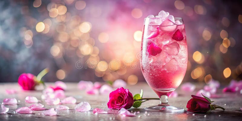 Romantic Pink Beverage with Ice and Rose Petals. Generative AI Stock ...