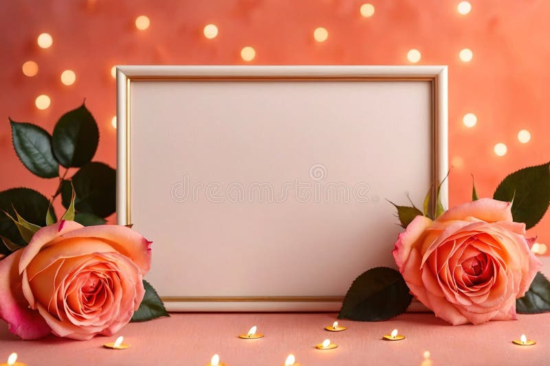 Romantic Pink Flowers Roses with Blank Empty Card for Message Stock ...
