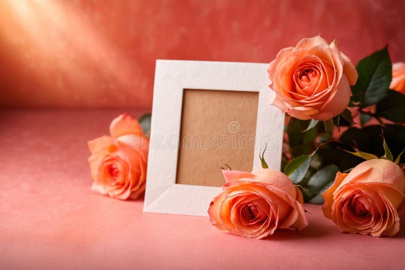Romantic Pink Flowers Roses with Blank Empty Card for Message Stock ...