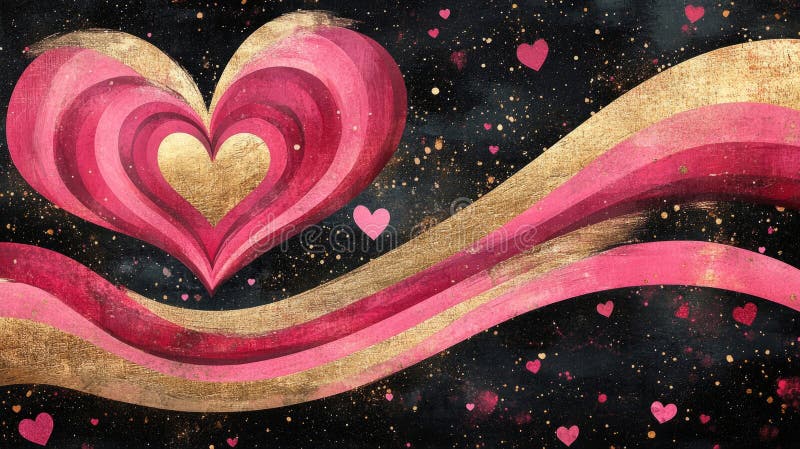 Romantic Pink and Gold Glitter Heart Design Stock Illustration ...
