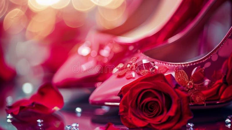 Romantic Pink Heels with Red Roses. Generative Ai Stock Illustration ...