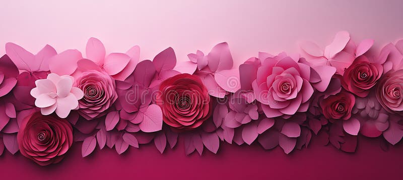 Romantic Pink and Red Paper Roses on Gradient Background, Beautiful ...