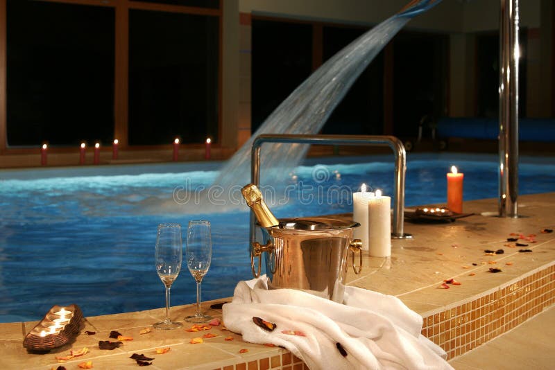Romantic Place at the Swimming Pool Stock Photo - Image of stream ...