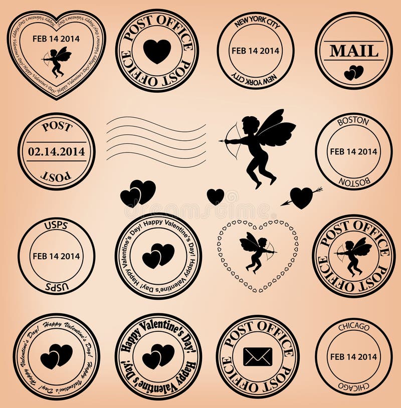 Romantic Post Stamps for Valentine Day - Vector Stock Vector ...