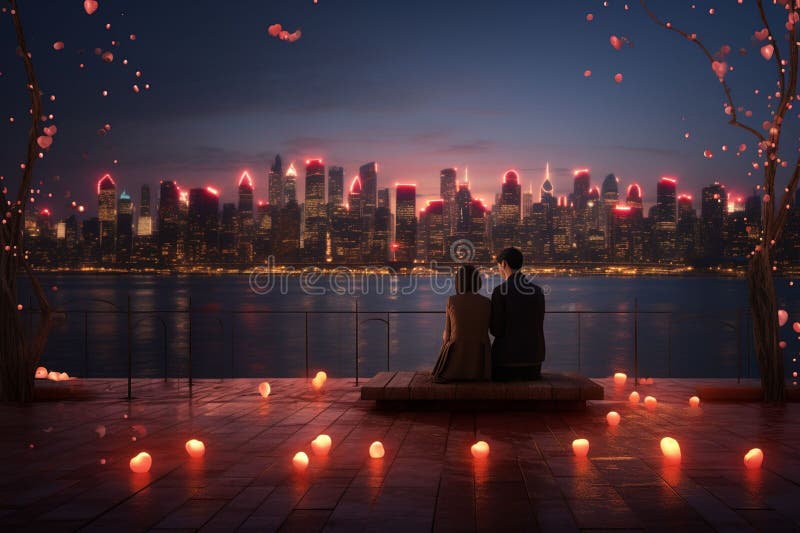 Romantic Proposal Scenes in Iconic Urban Stock Illustration ...