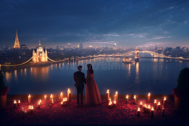 Romantic Proposal Scenes in Iconic Urban Stock Illustration ...