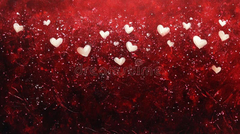 Romantic Red Background with Glowing White Hearts Stock Illustration ...