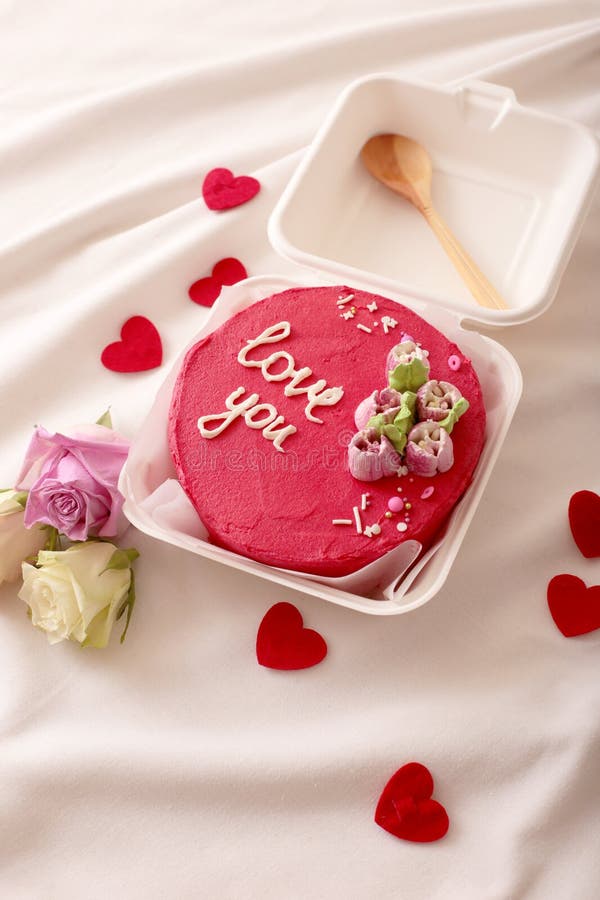 Romantic Red Cake Love Message Roses Elegant White Background Stock ...