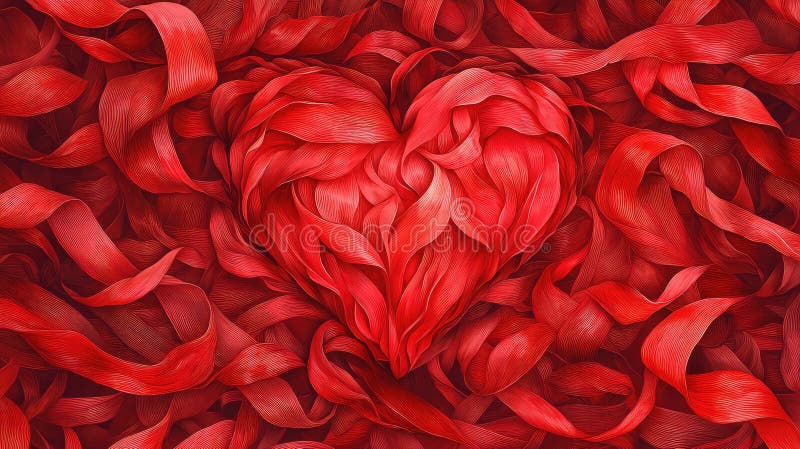 Romantic Red Heart with Ribbons Background Stock Photo - Image of ...