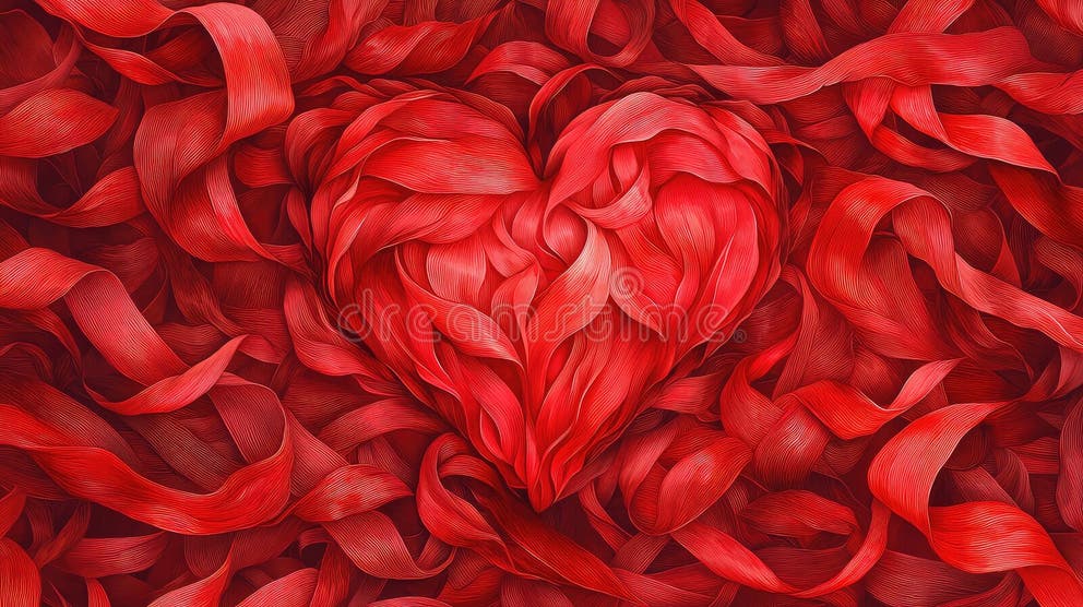 Romantic Red Heart with Ribbons Background Stock Photo - Image of ...
