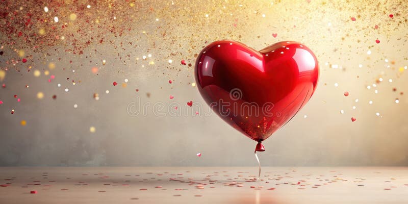 Romantic Red Heart-shaped Balloon with Confetti on a Surface ...