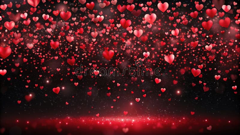 Romantic Red Hearts Falling on Glowing Red Surface. Generative AI Stock ...