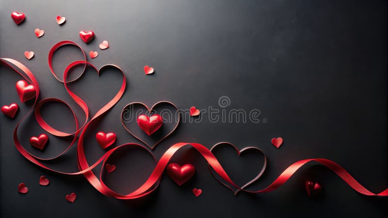 Romantic Red Ribbon and Hearts Design on Dark Background. Generative AI ...